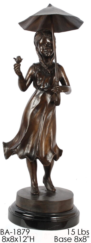 Girl w/Umbrella - Bronze Statues and Fountains